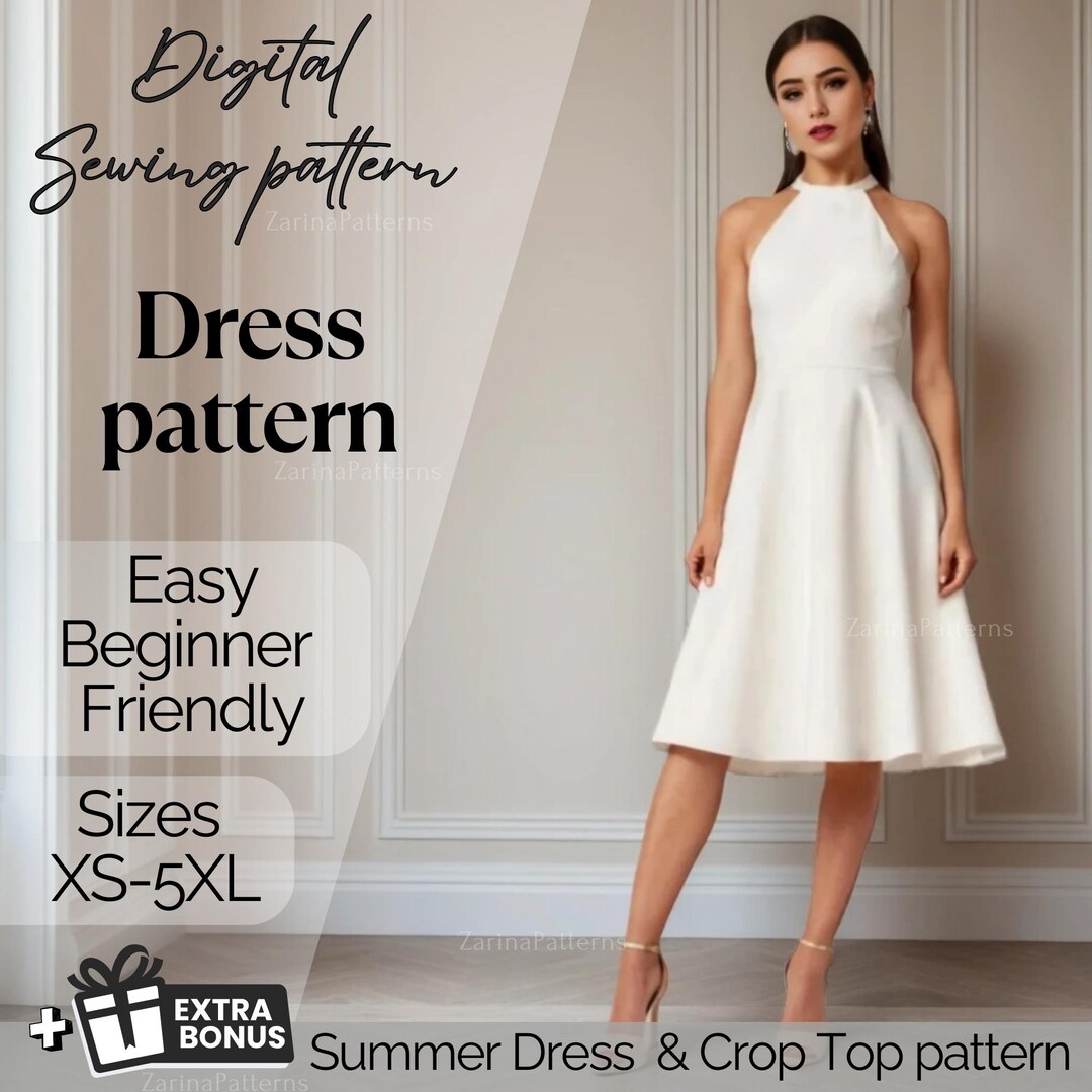 Summer Prom Dress Sewing Patern | Babydoll Dress Pattern | Halter Dress ...