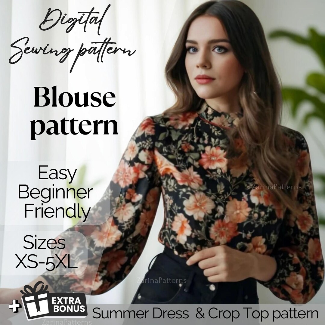Ruffle Blouse Pattern | Blouse PDF Sewing Pattern | Long Sleeve T Shirt ...
