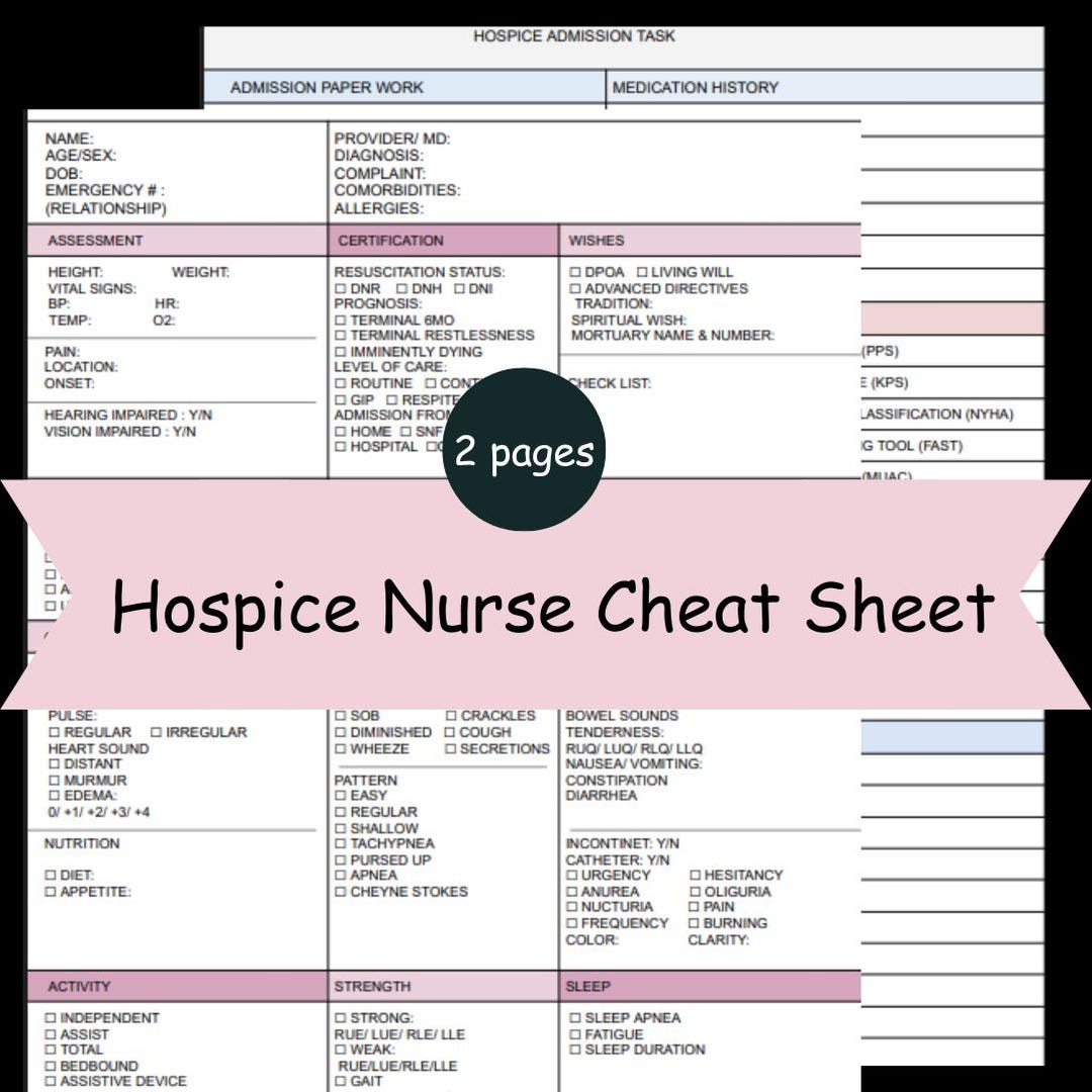 Hospice Nurse Report Sheet, Hospice RN Visit Paper, Home Health Nurse ...