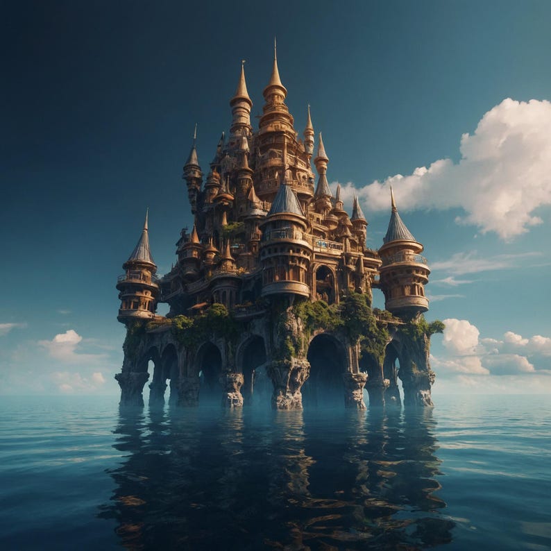 Relaxing Floating Majestic Castles Floating in Sky and Water - Etsy