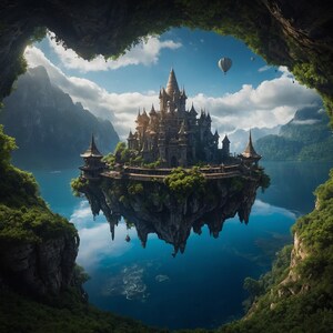 Relaxing Floating Majestic Castles Floating in Sky and Water - Etsy