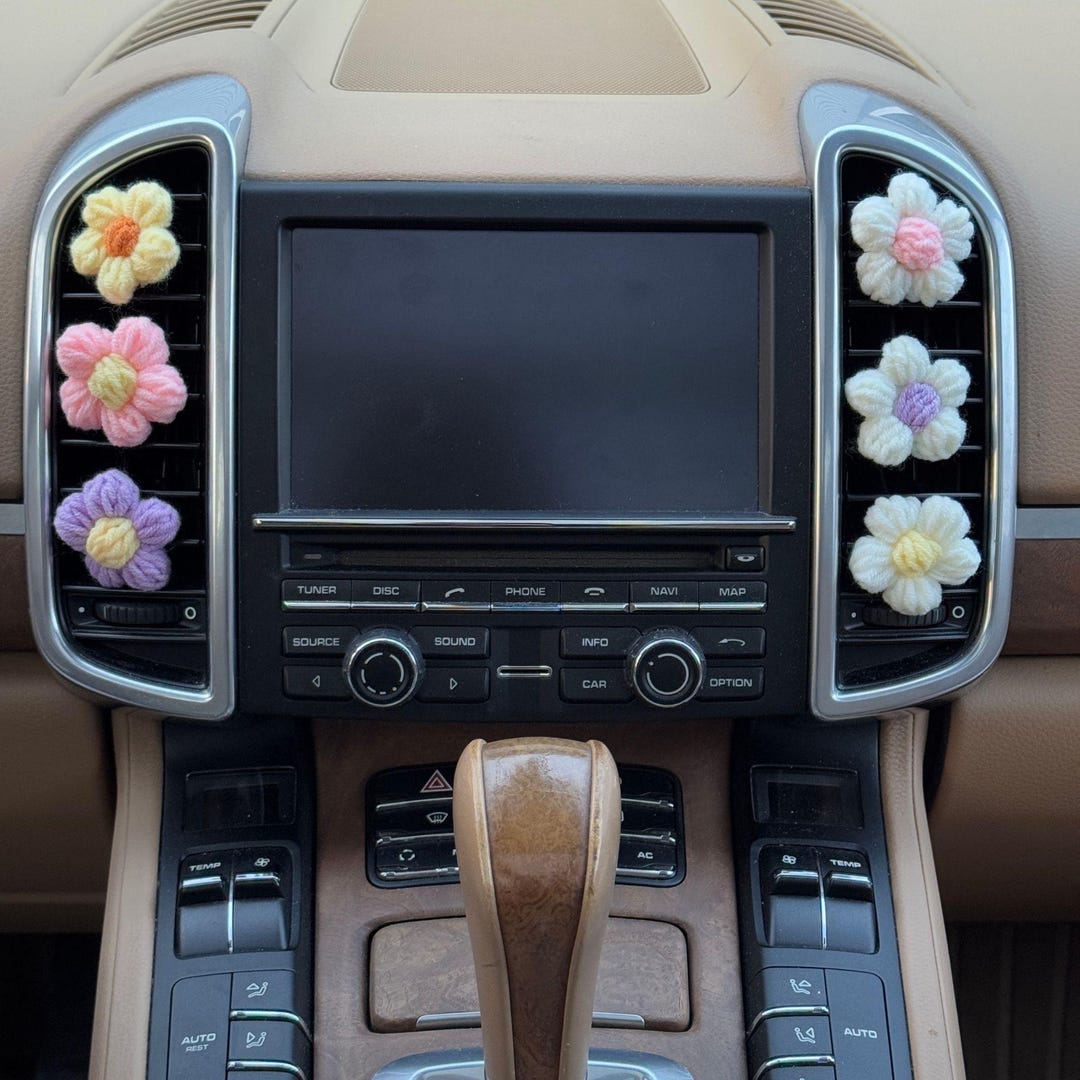 Crocheted Flower Car Vent Clips Cute Car Accessories & Air Freshener ...