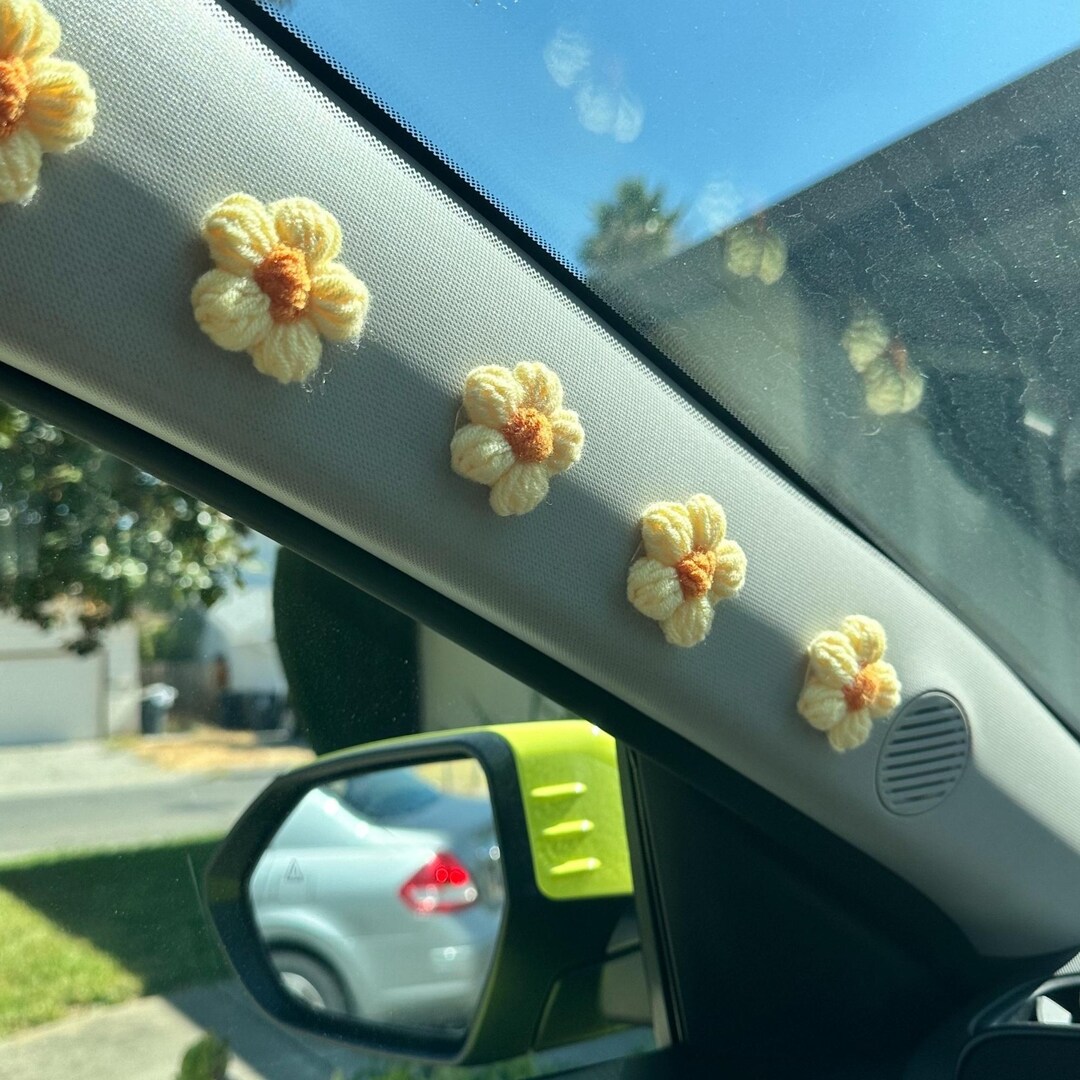 Daisy Flower Crochet Car Accessories , Crochet Flower Car Decorations ...
