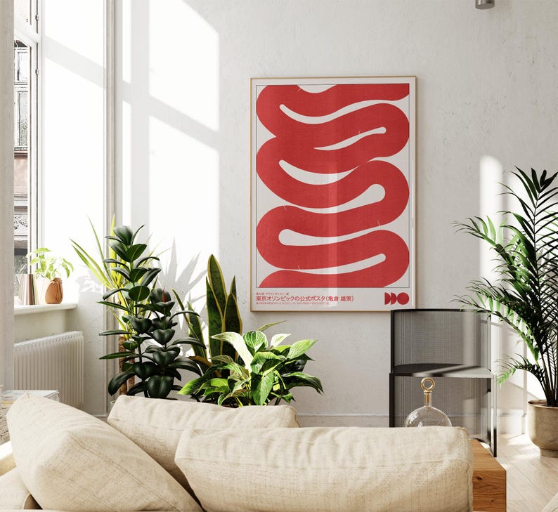 Retro Red Wave Japanese Posters, Classic Japanese Wall Art, Retro ...