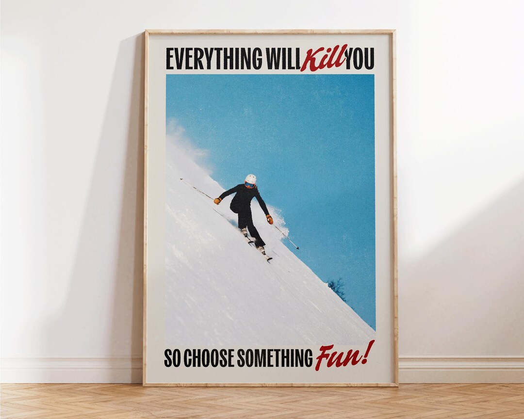 Retro Ski Wall Art, Daring Funny Sports Print, Vintage Ski Art Print ...