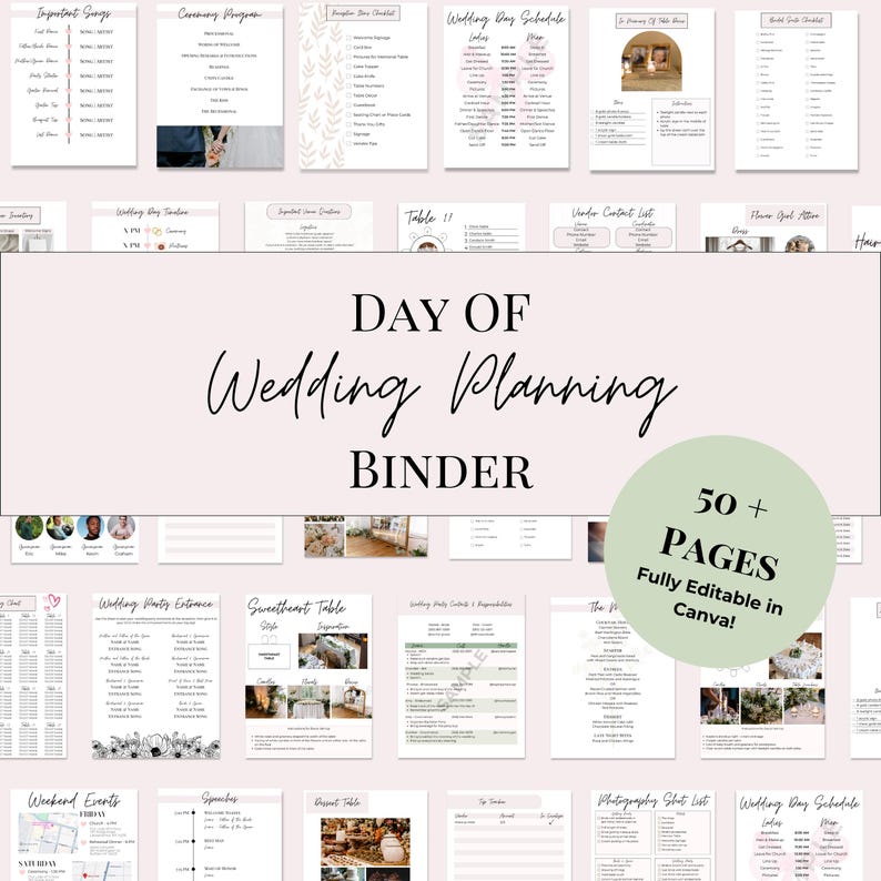 Wedding Day of Binder Template | Customize Edit in Canva | Instant ...