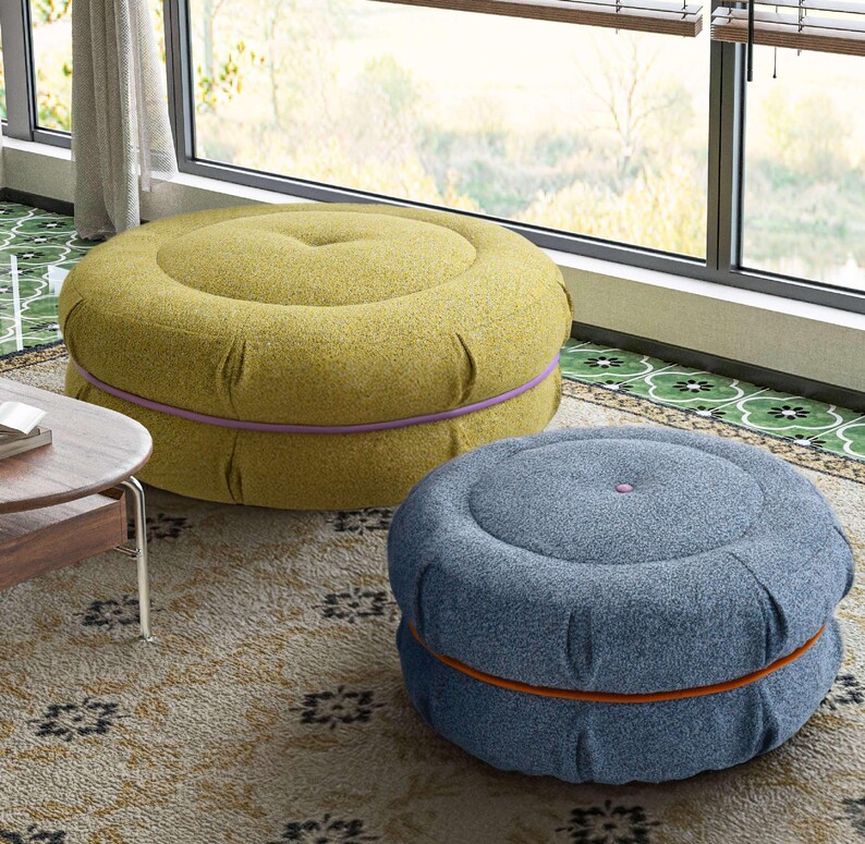 Large Round Yellow Corduroy Floor Cushion: Modern Ottoman, 47-inch - Etsy