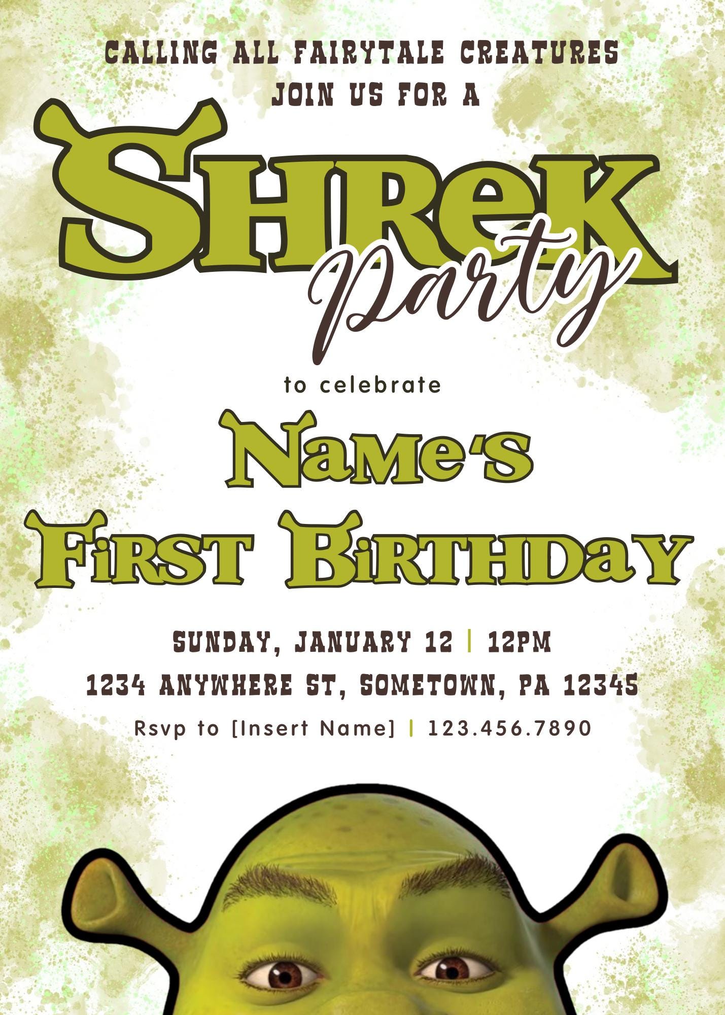 Shrek Birthday Party Invitation Template - Editable Birthday Invite for ...