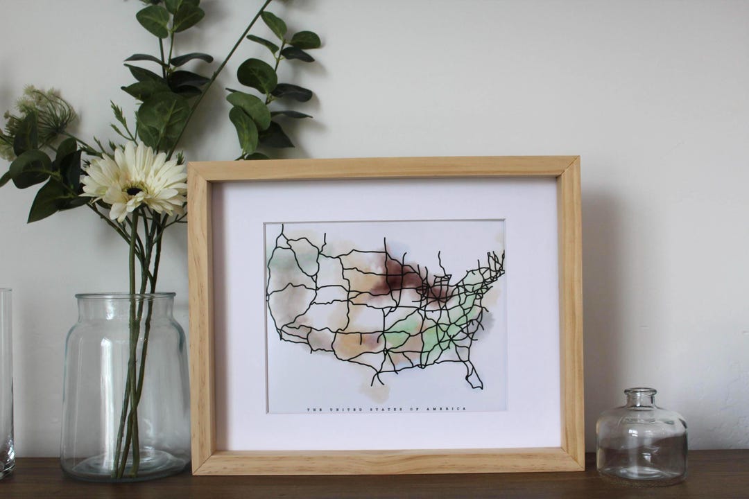 Minimalist Artistic Map of the US Interstates – A Travel-inspired ...