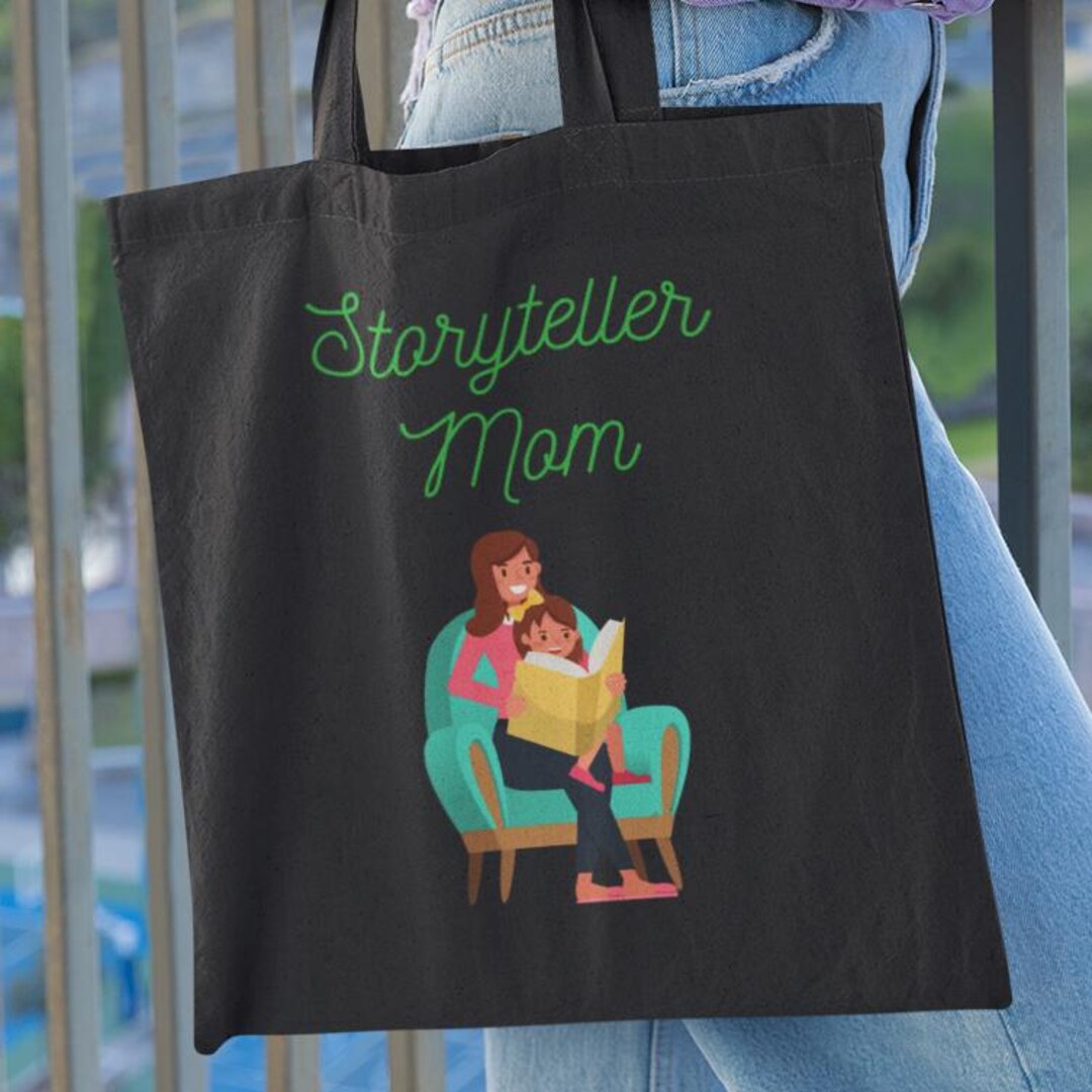 Storyteller Mom Black Tote Bag: Book Lover Gift - Etsy