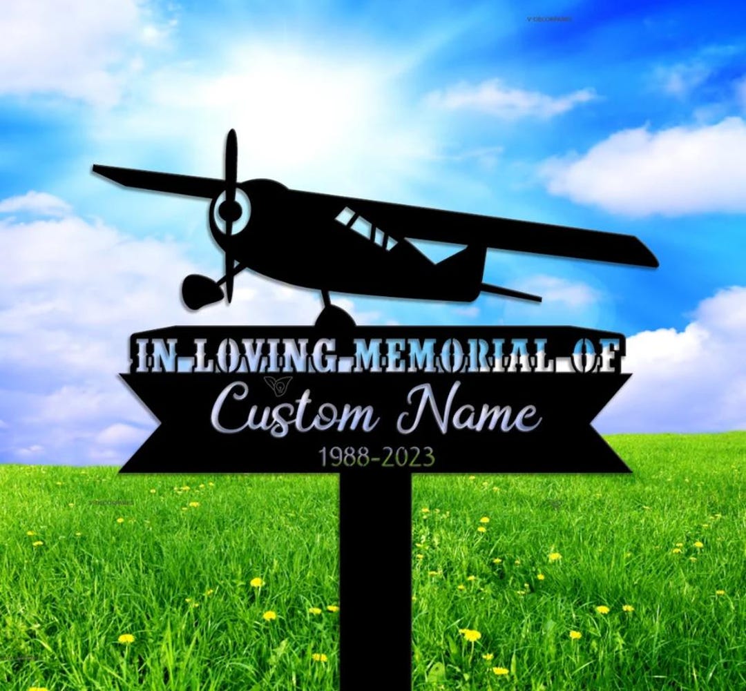 Personalized Airplane Pilot Memorial Stake, Metal Grave Marker ...