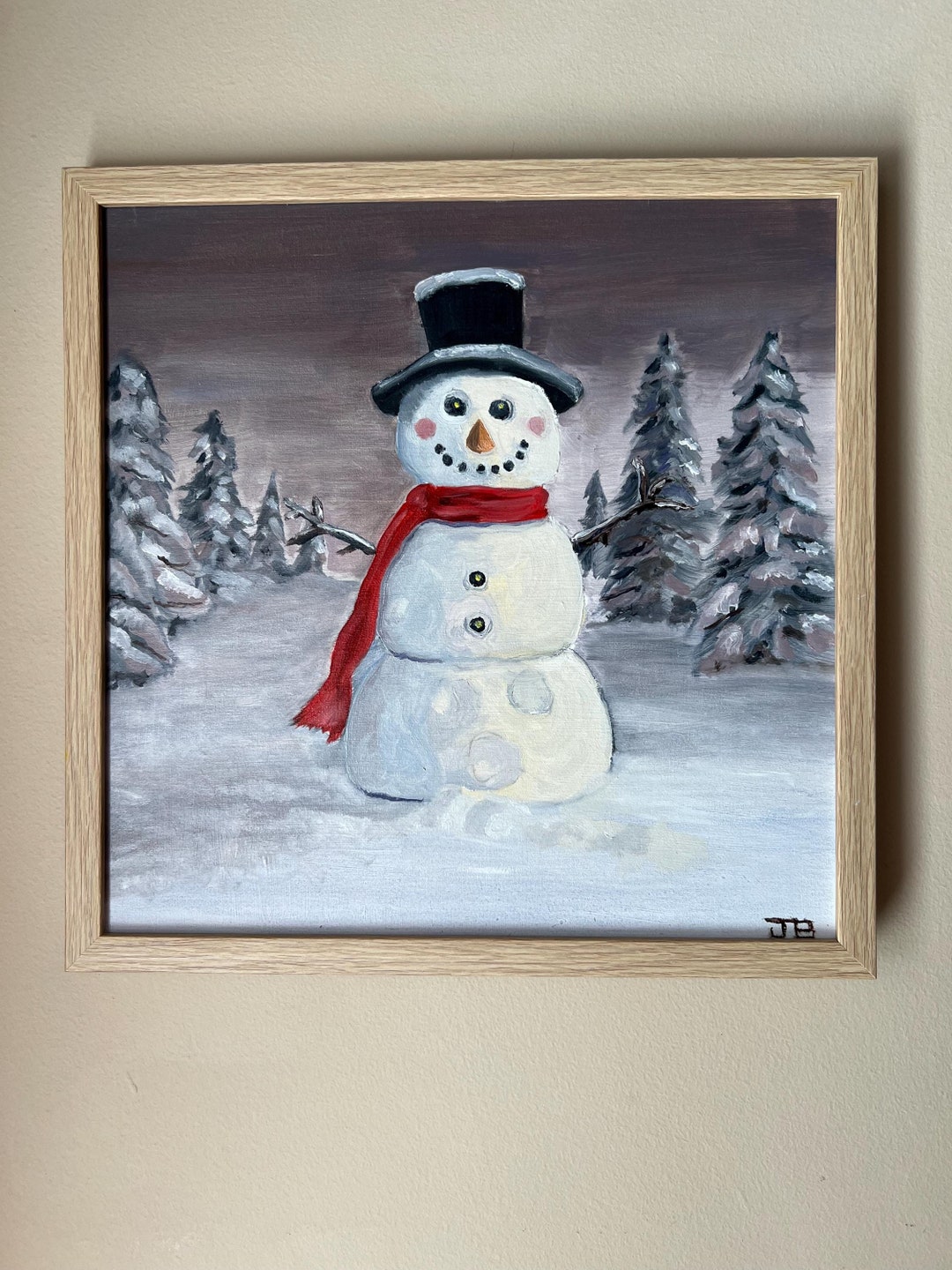Goodnight Snowman, Original Oil on Canvas, 12x12, Framed Artwork - Etsy