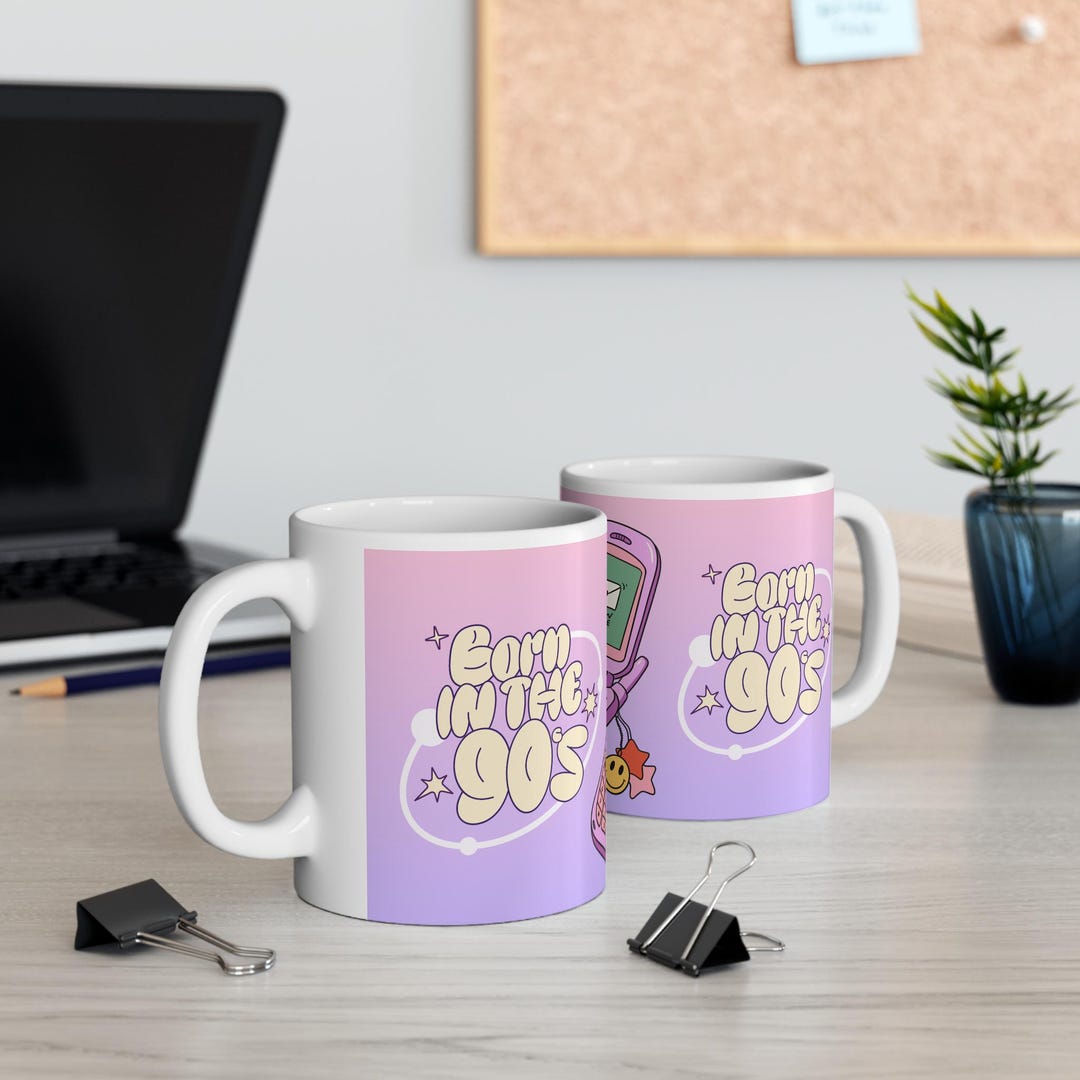 Born in the 90s Mug, Pastel Colours Vintage Cell Phone Drawing, Mug for ...