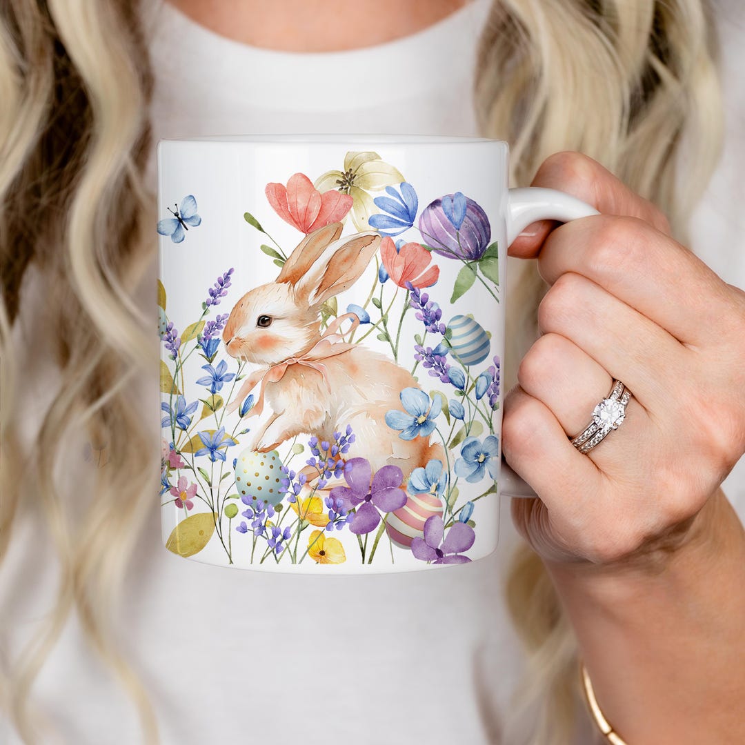 Easter Bunny Ceramic Mug, Easter Egg Hunt, Cute Easter Gift, Spring ...