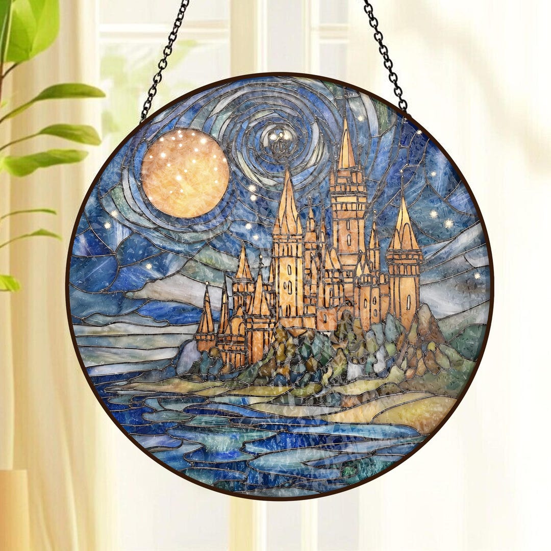 Wizard School Stained Glass Suncatcher for Christmas Decor, Fantasy ...