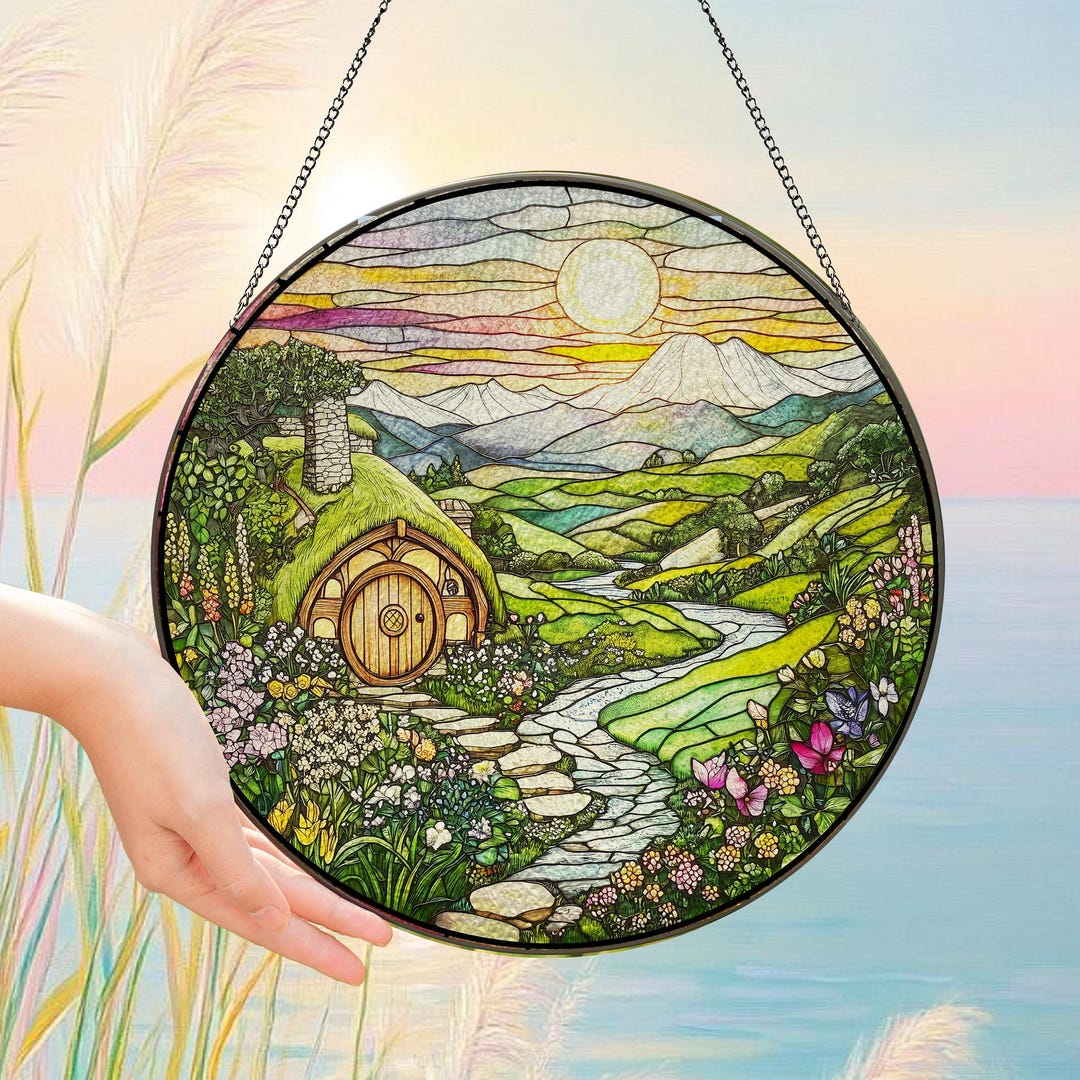 The Shire Stained Glass Suncatcher, Hobbit House Decor, Fantasy Stained ...