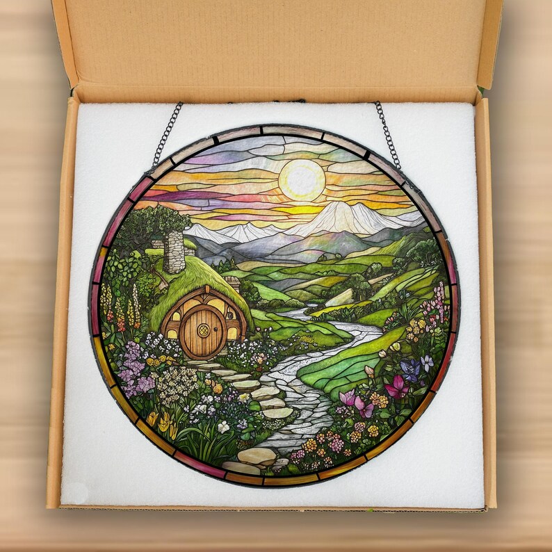 The Shire Stained Glass Suncatcher, Hobbit House Decor, Fantasy Stained ...