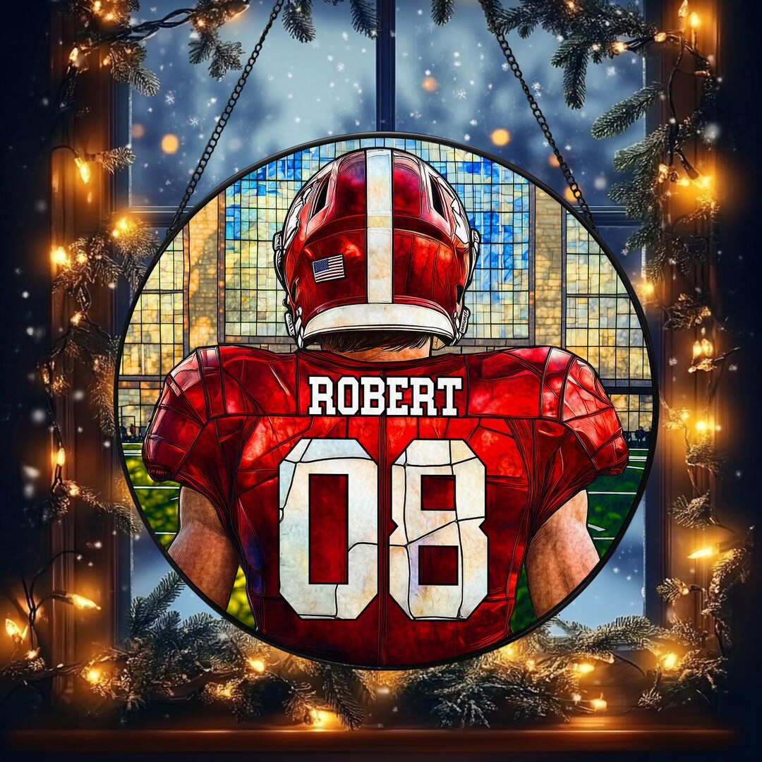 Personalized Football Player Uniform Stained Glass Ornament - Etsy