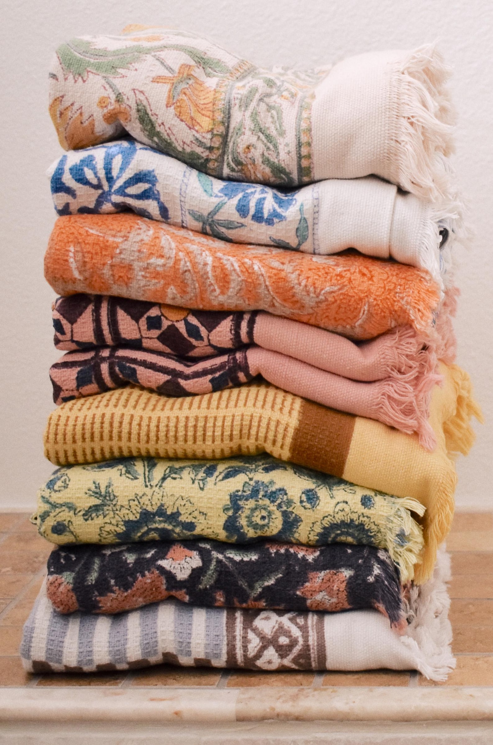 Block Printed Blue Brown Gray Stipe Line Dash Maya Khadi Cotton Bath ...