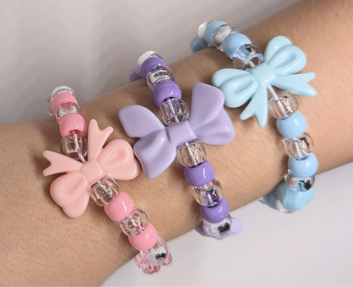 3-piece Matching Kandi Bow Bracelets (pink, Blue, and Purple) - Etsy