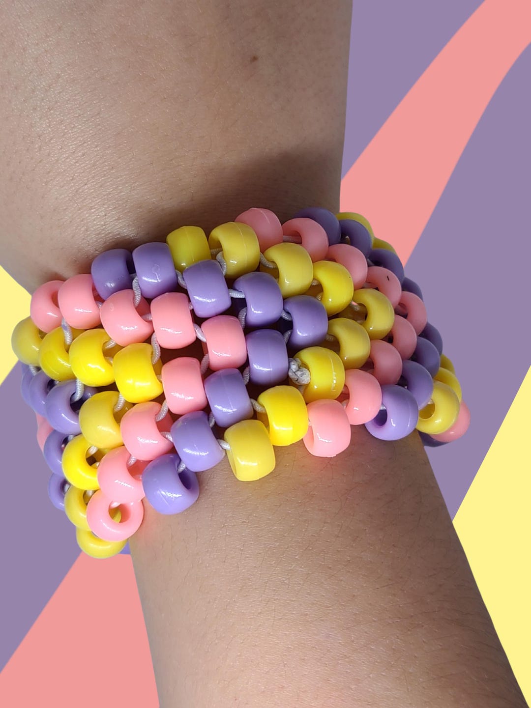 Multi-stitch Kandi Cuff (pastel Yellow, Purple, and Pink) - Etsy