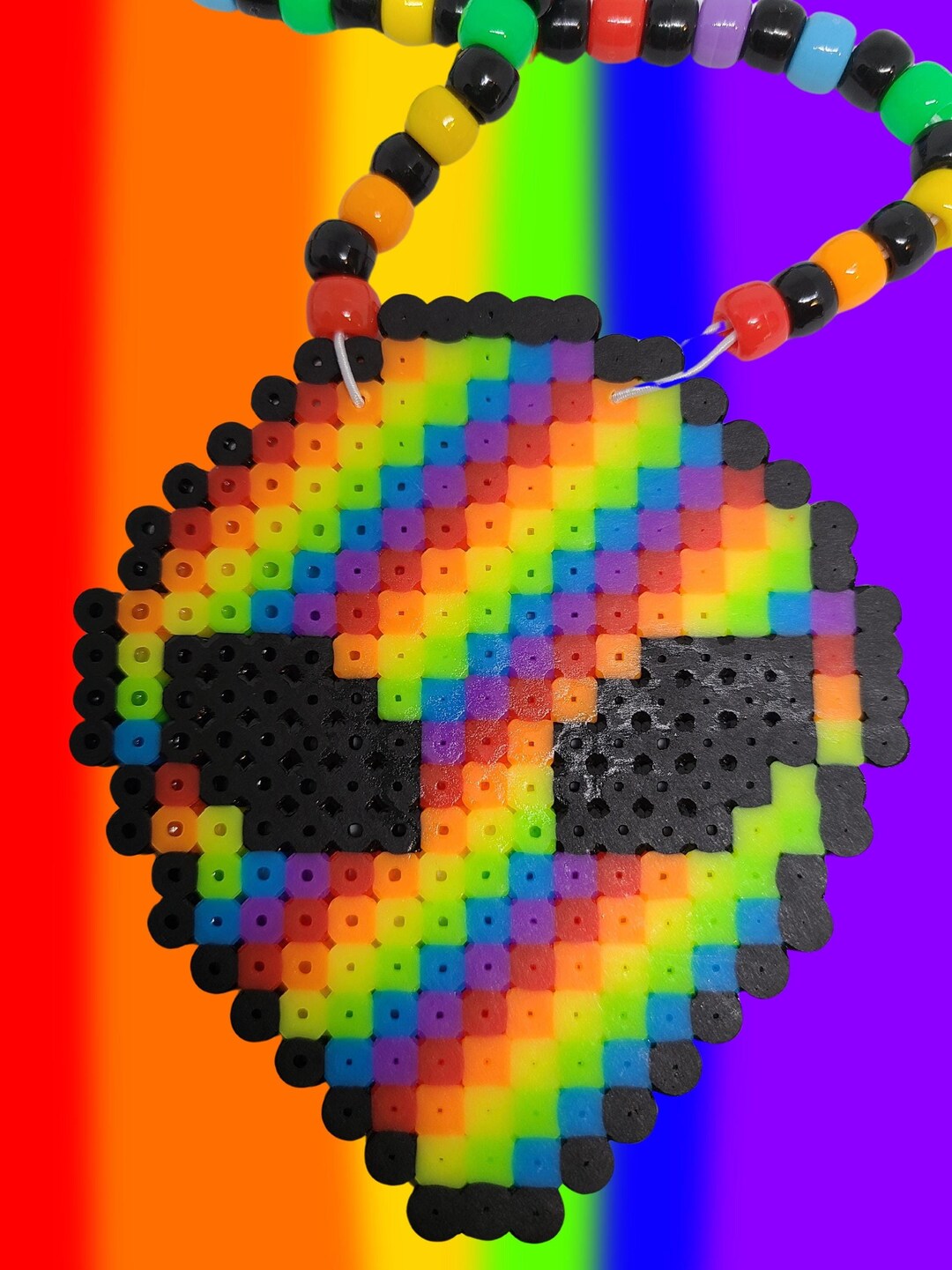 Rainbow Alien Perler Fuse Beads Kandi Rainbow and Black Necklace - Etsy