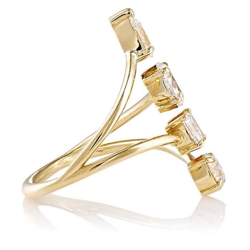 Four Stone Open Gap Ring, Multi Shape Moissanite Diamond 14K Yellow ...