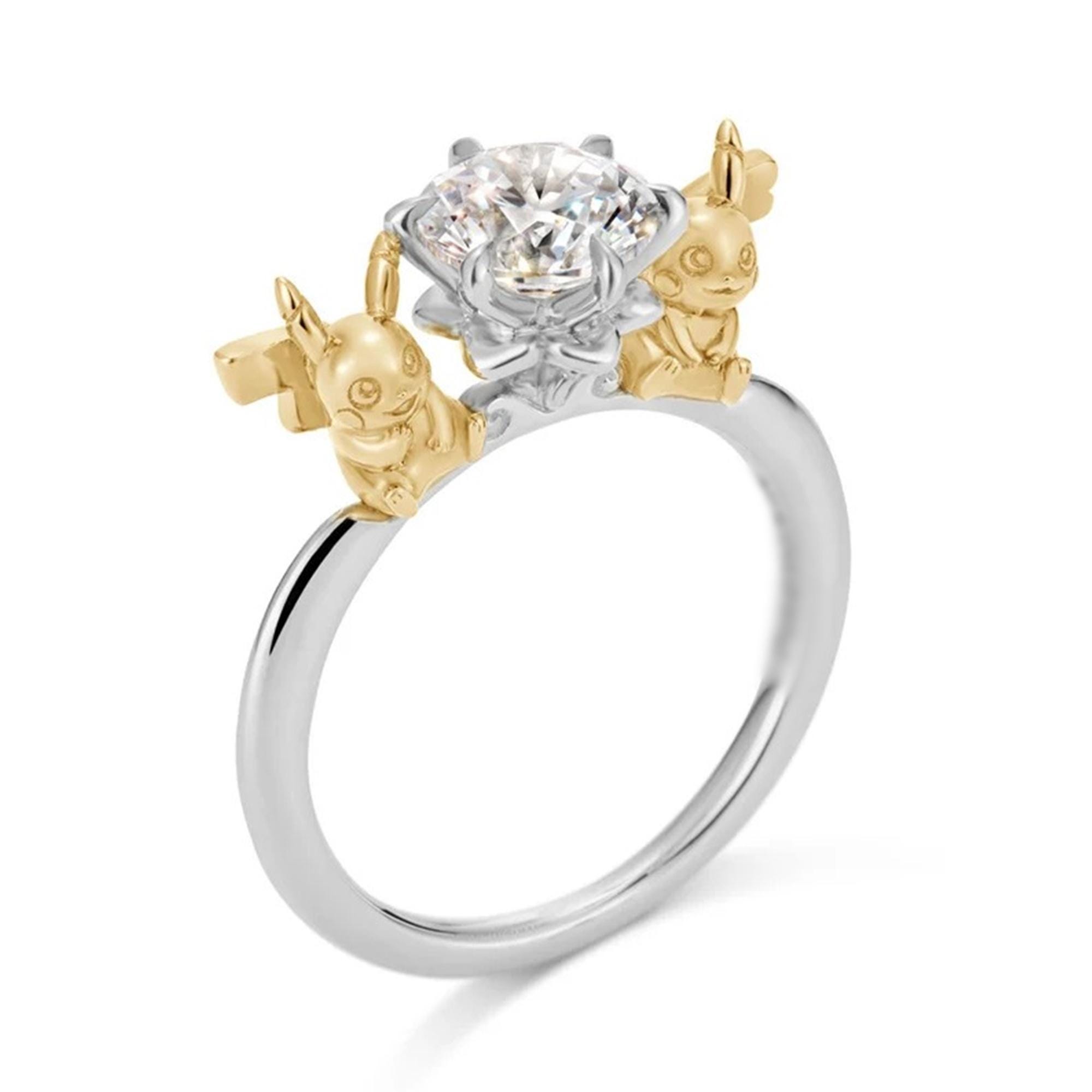 Cute Pikachu Ring, Pokemon Cartoon Inspired Engagement Ring, Solitaire ...