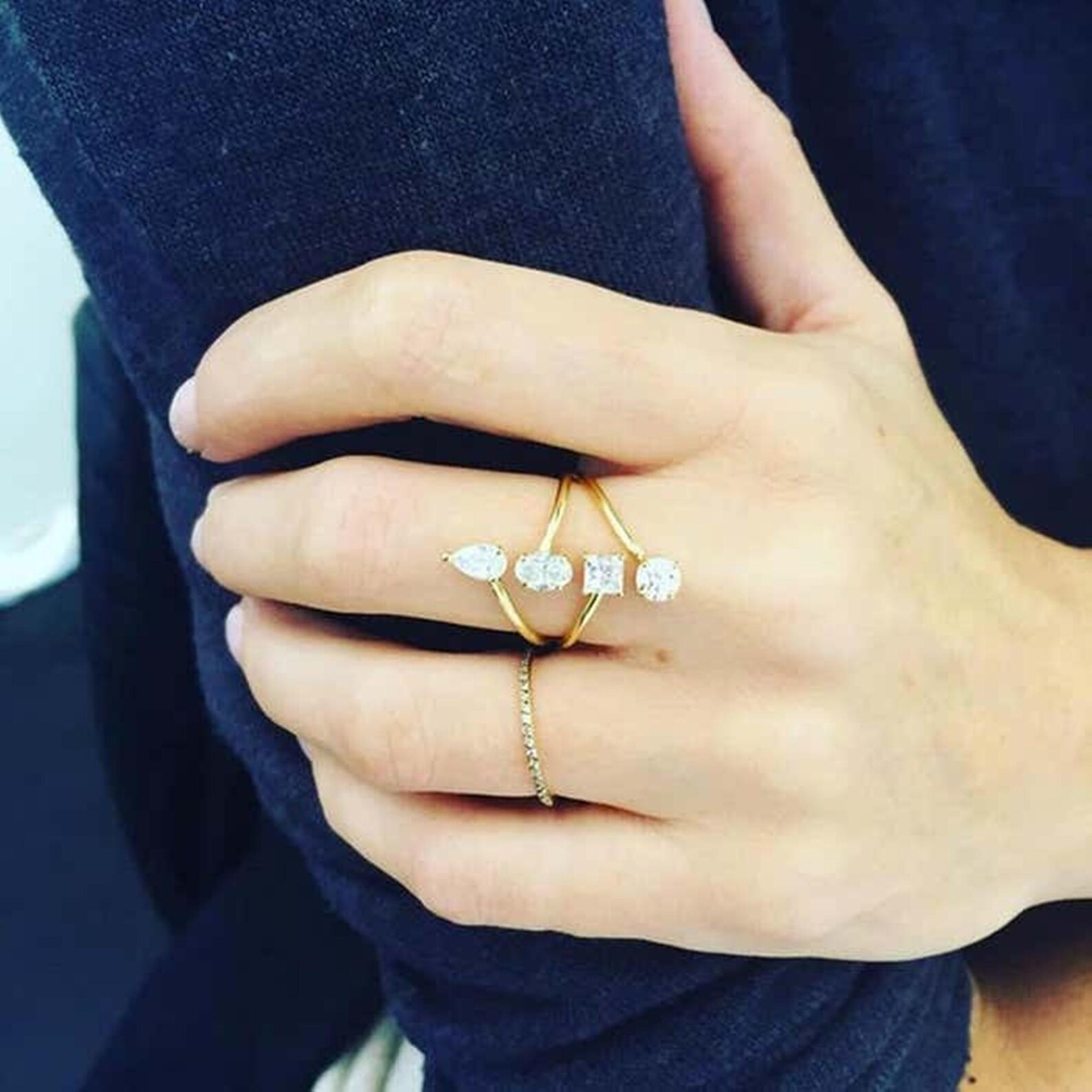 Four Stone Open Gap Ring, Multi Shape Moissanite Diamond 14K Yellow ...