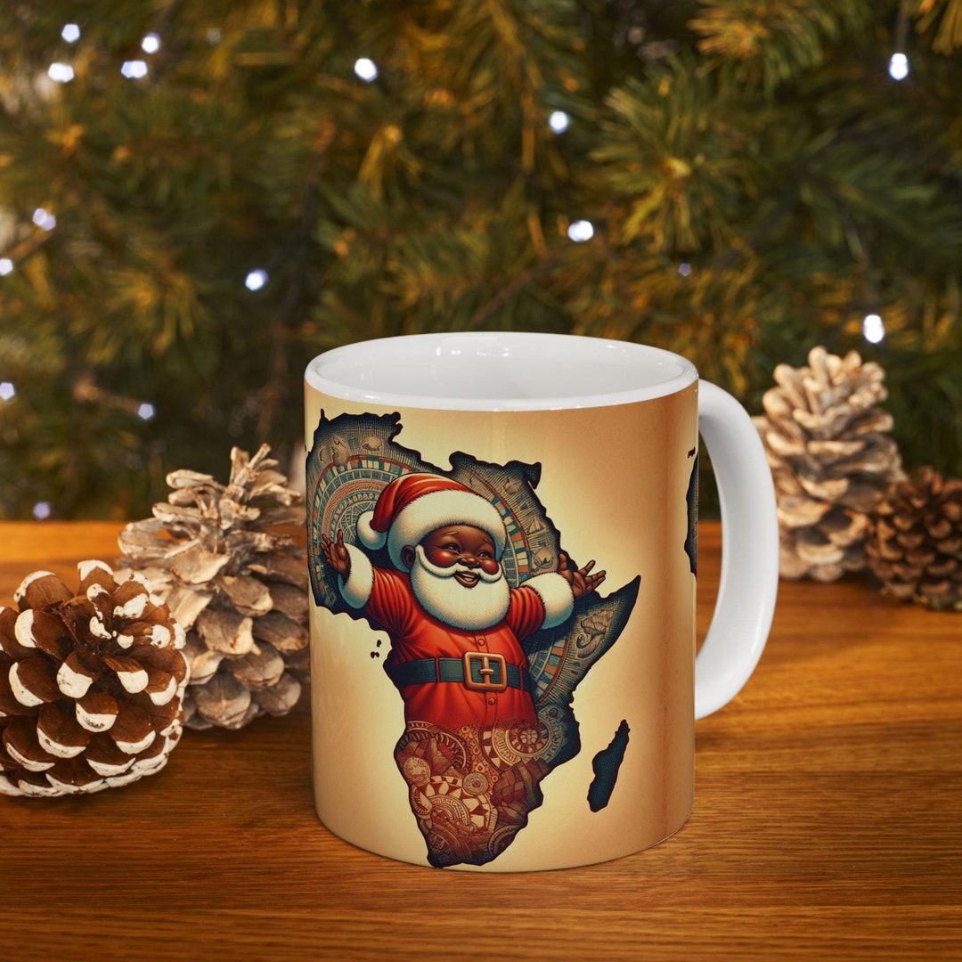 Black Santa Christmas Coffee Mug Etsy