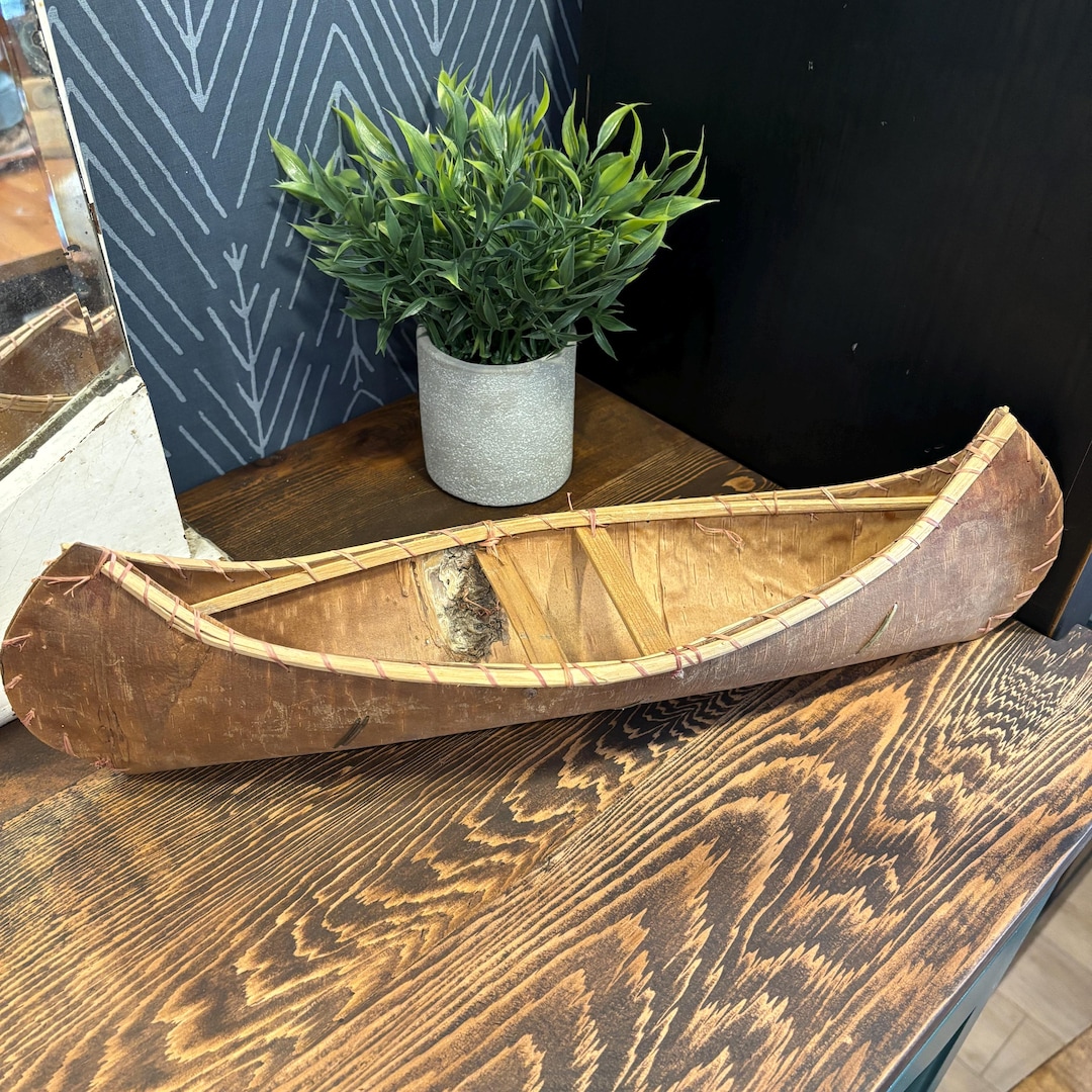 Vintage Birch Bark Canoe Hand Carved Canoe Native American Sculpture ...