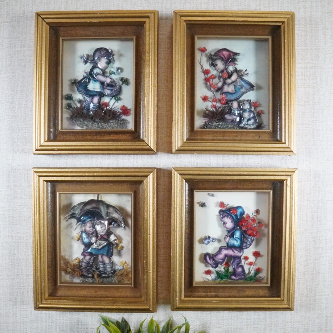 Vintage 3D Paper Tole Shadow Box Pictures Set of 4 Hummel Style 3D Art ...