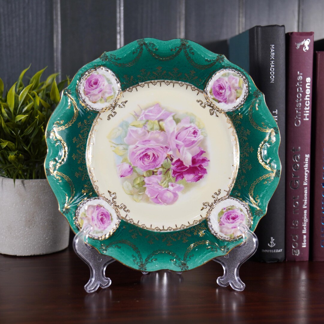 Prov Saxe ES Germany Plate Emerald Green Antique Plate Floral Motif ...