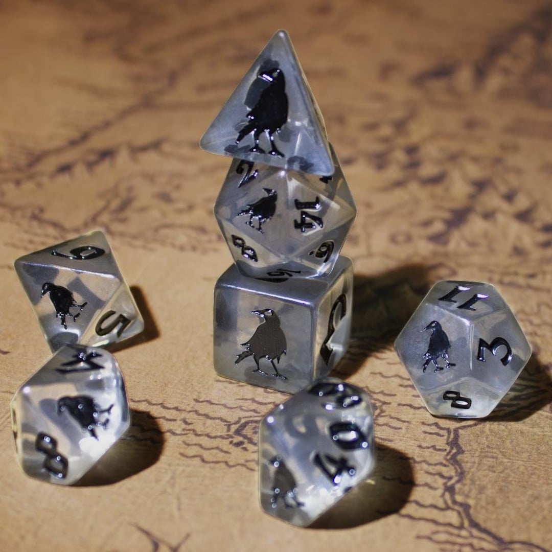 Undead Raven - Crow Dice Set , Gothic Darkdice, Black Dnd Dice Set ...