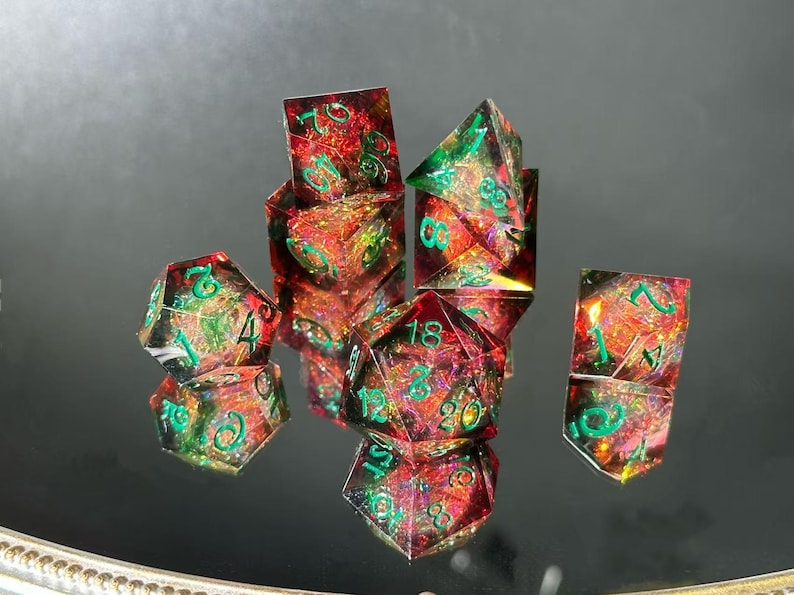 Scorching Forest-red and Green Dnd Dice Set,resin Dice Set,a Gift for ...