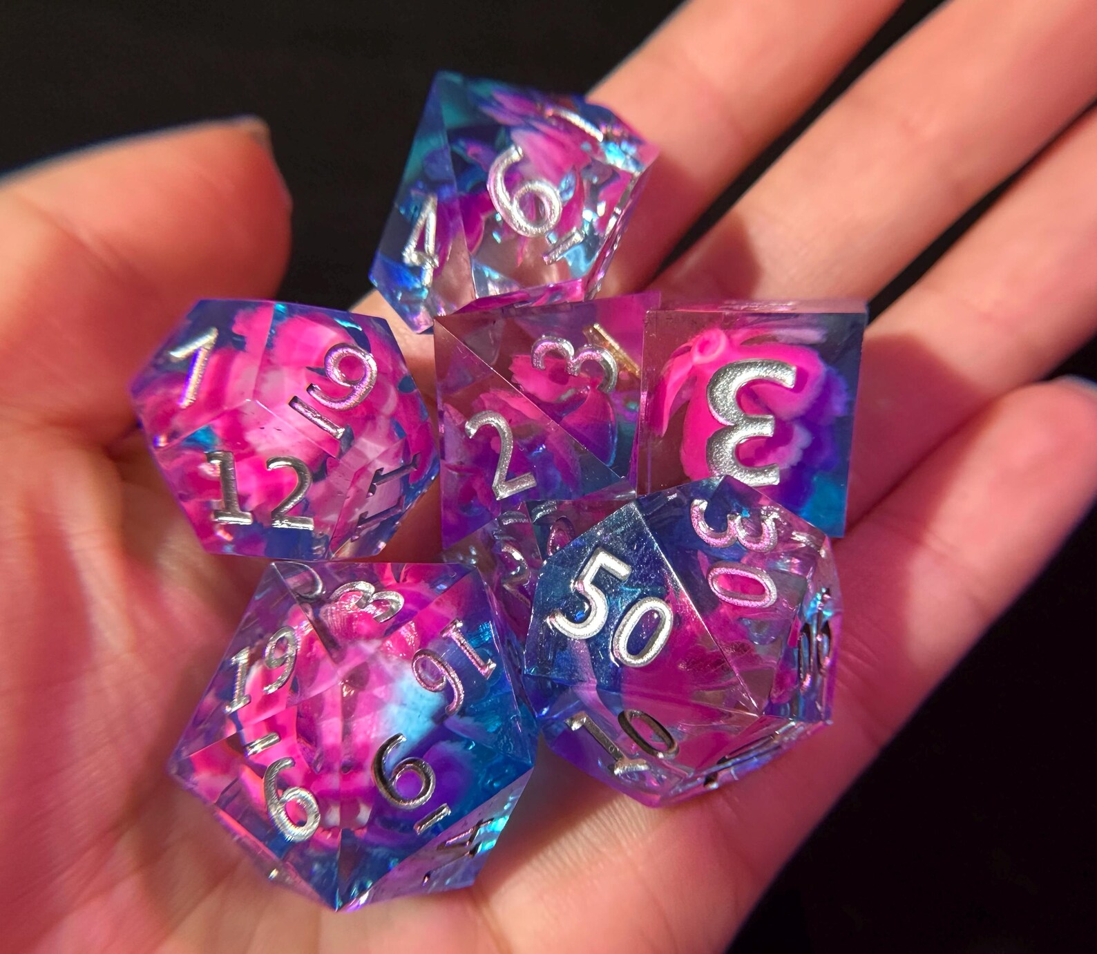 Jinx's Frozen Flower-flower Dice,plant Dice, Pink and Blue Resin Dice ...