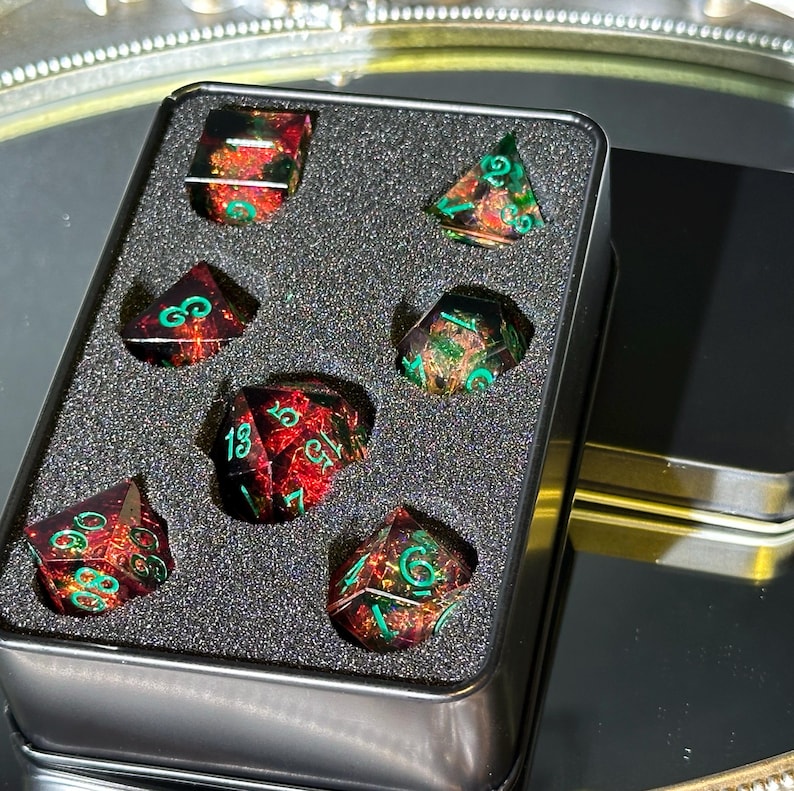 Scorching Forest-red and Green Dnd Dice Set,resin Dice Set,a Gift for ...