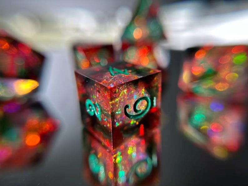 Scorching Forest-red and Green Dnd Dice Set,resin Dice Set,a Gift for ...