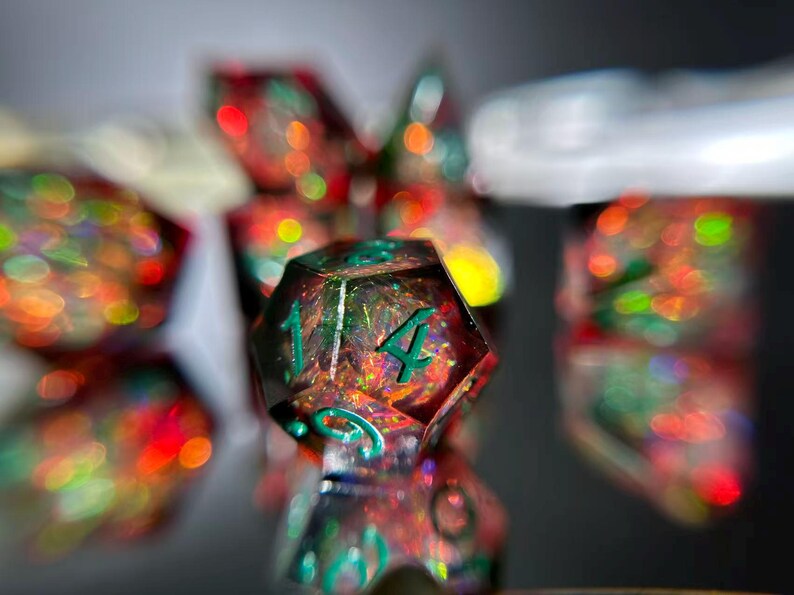 Scorching Forest-red and Green Dnd Dice Set,resin Dice Set,a Gift for ...