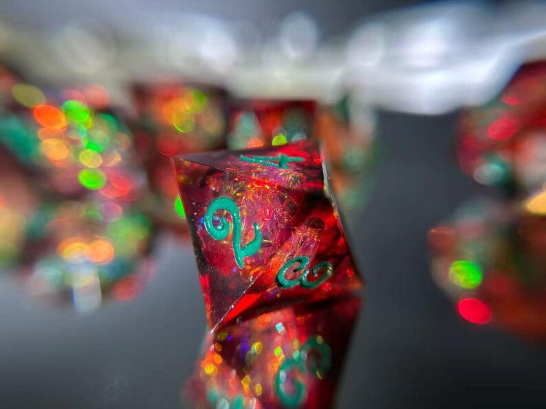 Scorching Forest-red and Green Dnd Dice Set,resin Dice Set,a Gift for ...
