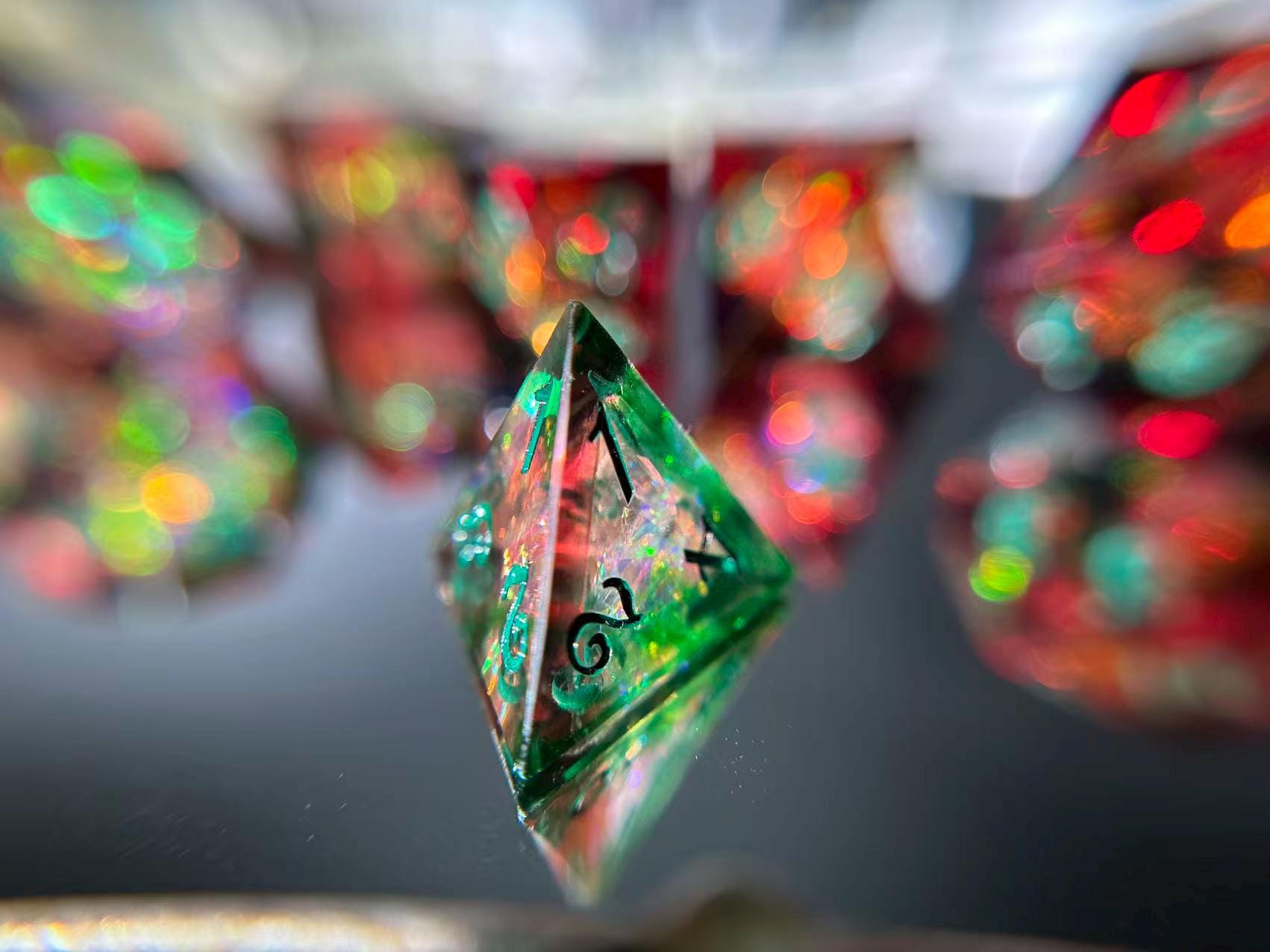 Scorching Forest-red and Green Dnd Dice Set,resin Dice Set,a Gift for ...