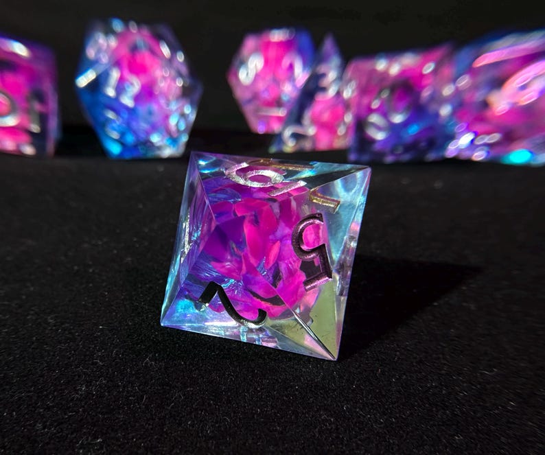 Jinx's Frozen Flower-flower Dice,plant Dice, Pink and Blue Resin Dice ...