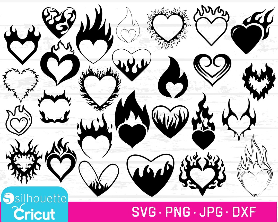 MEGA Bundle of Flame Hearts, Svgs, Pngs, Dxfs, Flame Hearts Svgs, Fire ...