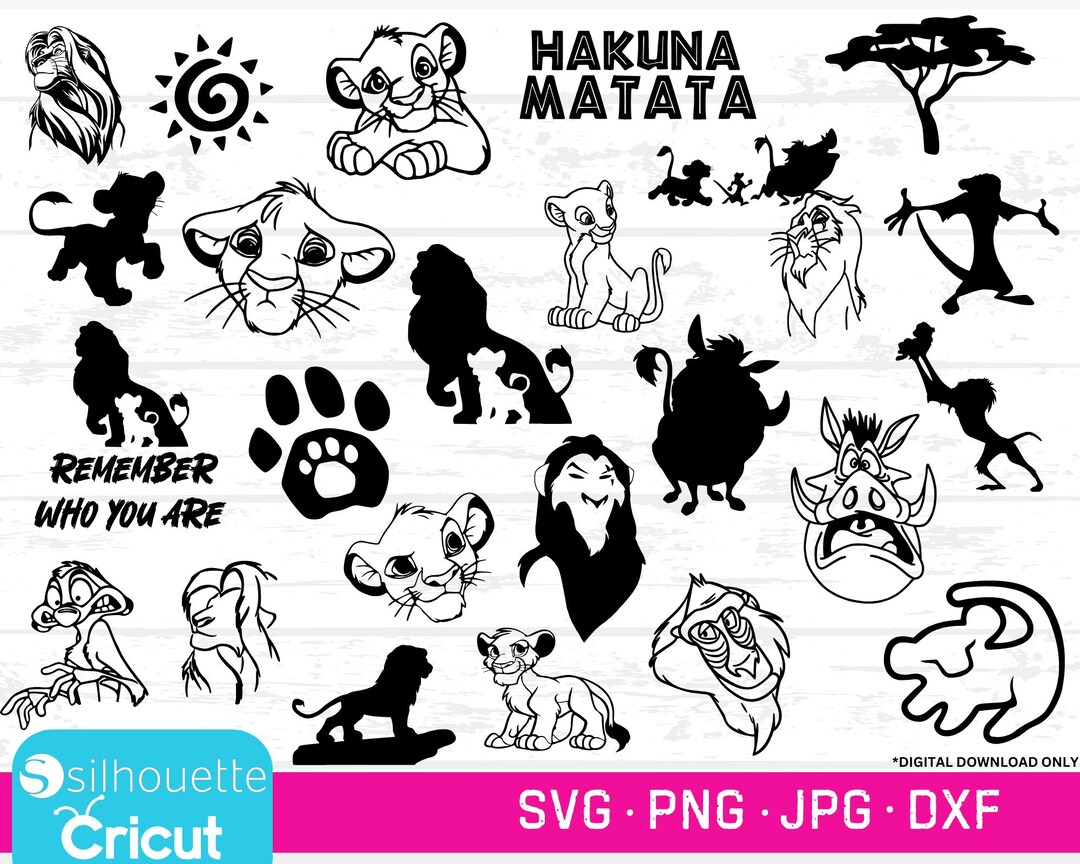 Paquete de SVG, DXF, PNG, JPG, vectores del Rey León, vectores de Simba ...