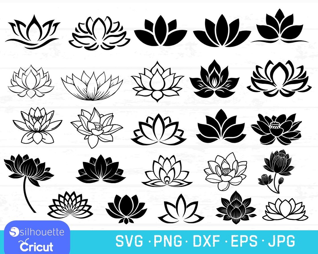 Lotus Flower Files Bundle, Lotus Svgs, Lotus Vectors, Tropical Flowers ...