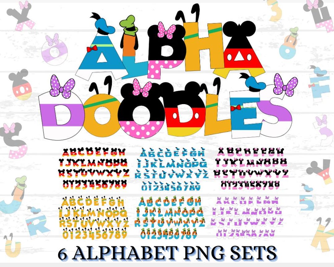 Alpha Doodles PNG, Mickey Alphabet Doodles, Minnie Font, Donald Png ...