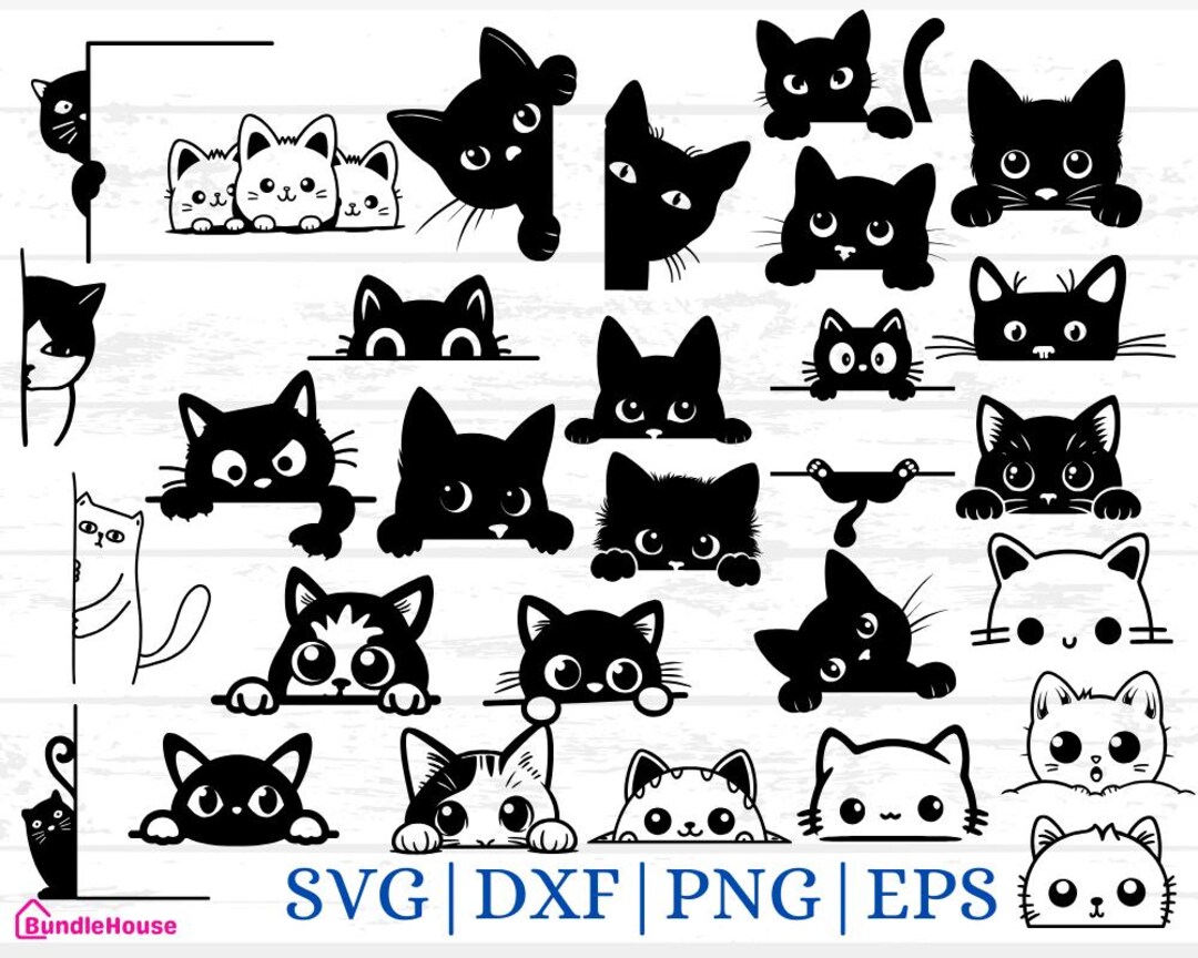 Peeking Cats, Cute Cat Svgs, Cat Dxf Files, Peek a Boo Cats, Black Cat ...