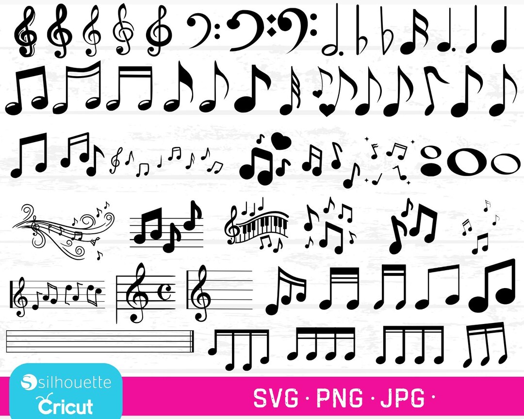 Paquete de notas musicales SVG, PNG, JPG, archivos de corte de notas ...