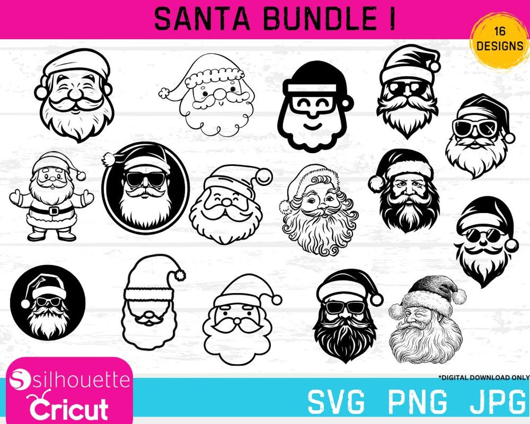 Santa Head Bundle, SVG, PNG, JPG, Christmas Cut Files, Santa Claus Svgs ...
