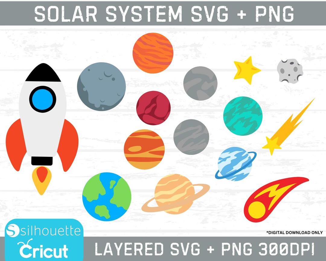 Solar System Clipart & Layered SVG, PNG, JPG, Planet Cut Files, Planets ...